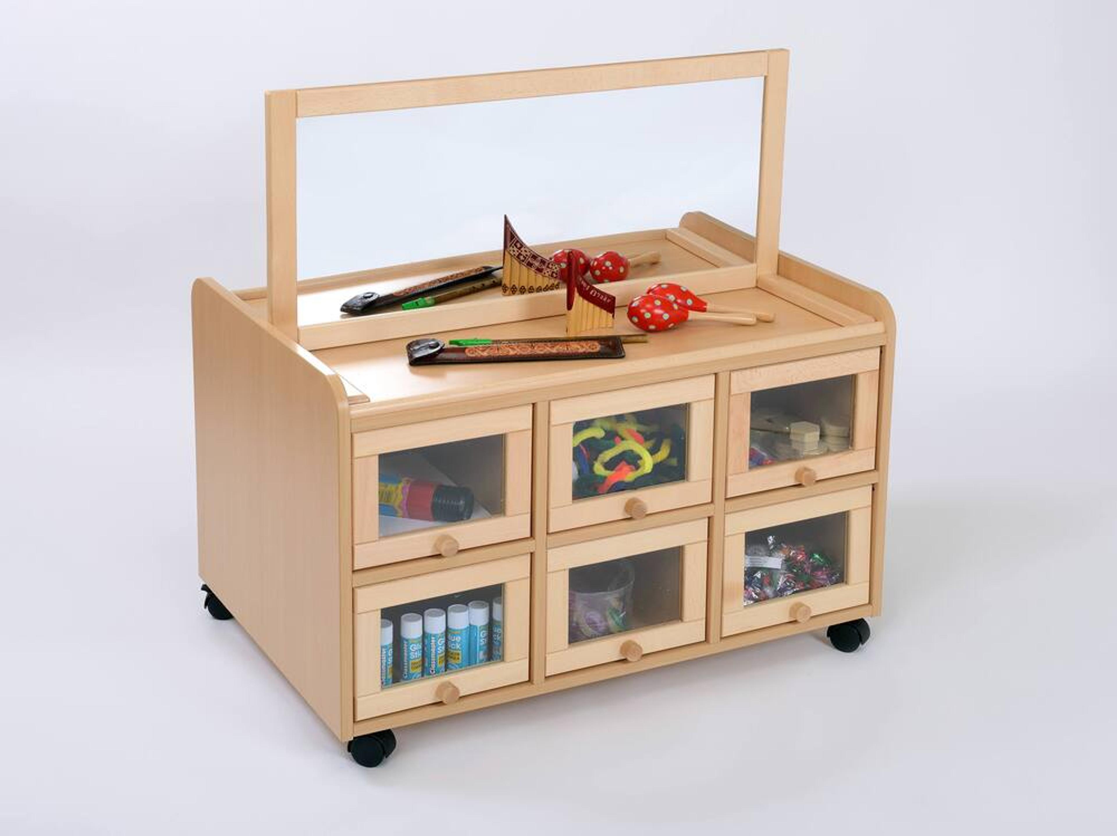 Solid Beech Double-sided Storage Units with Mirror and Doors ...