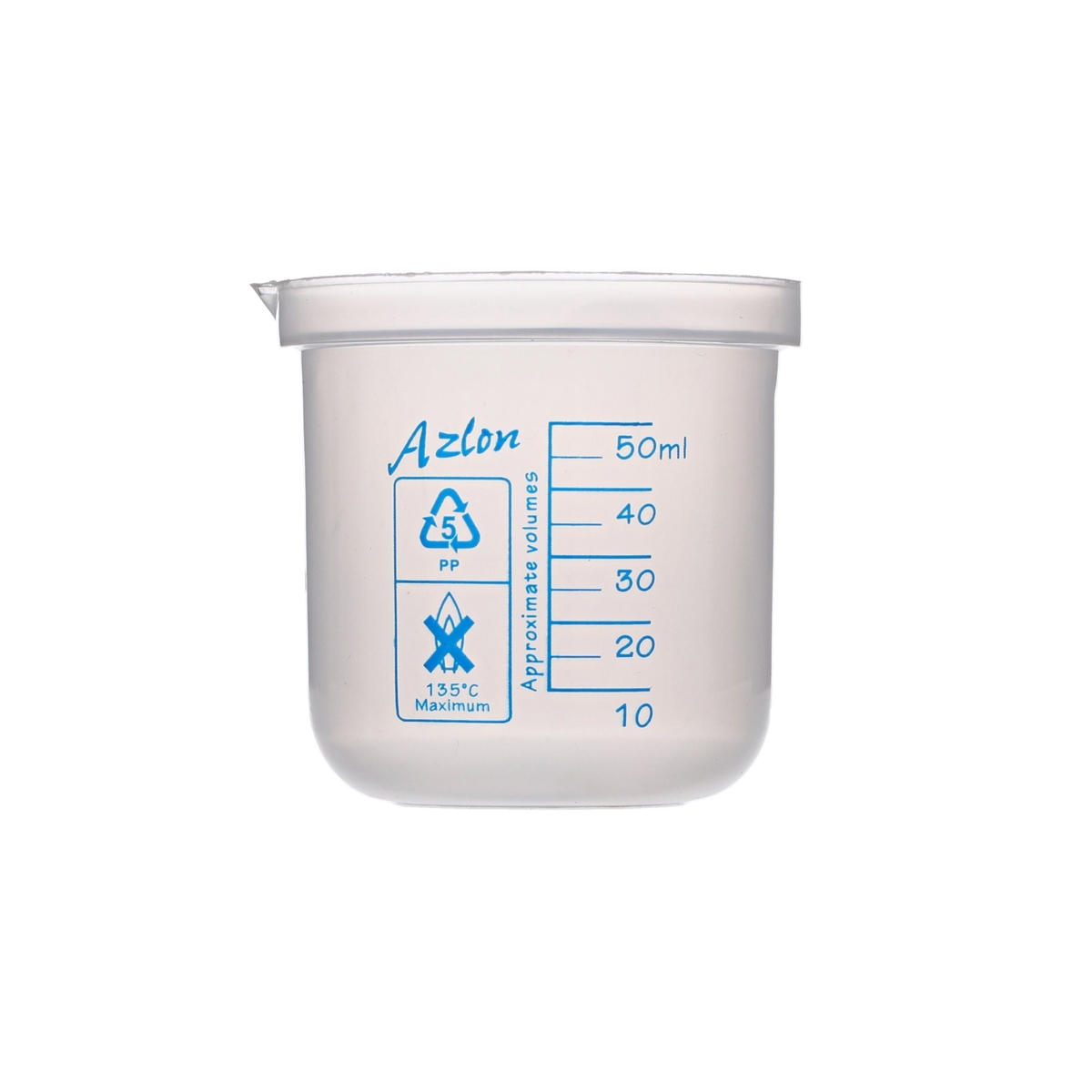 AZLON Plastic Graduated Beaker - 50ml - Pack of 10 | G1009280 | GLS