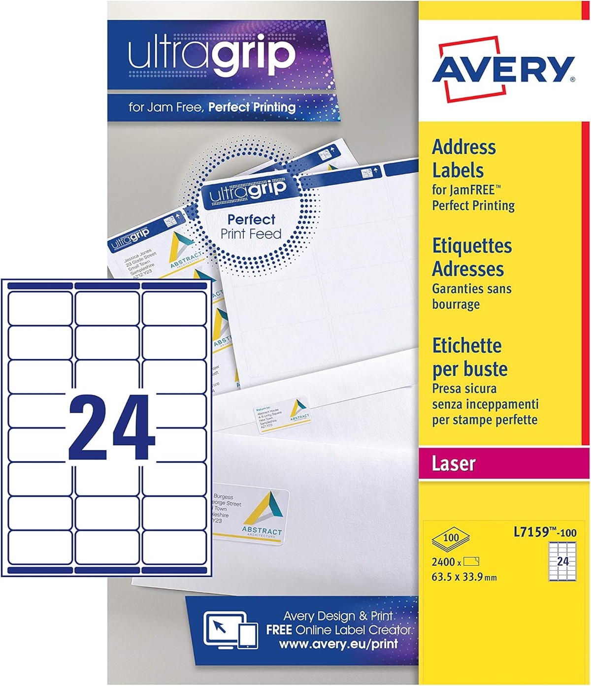 AVERY Jam-Free Quick PEEL Labels - White - 64x33.9mm - 24 Per Sheet ...