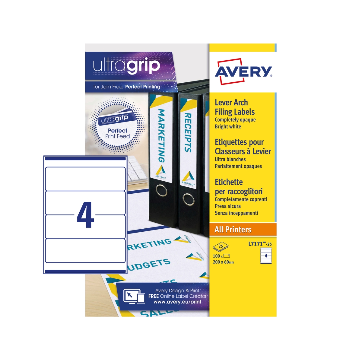 AVERY Lever Arch Filing Labels - White - 200x60mm - 4 Per Sheet - Pack ...