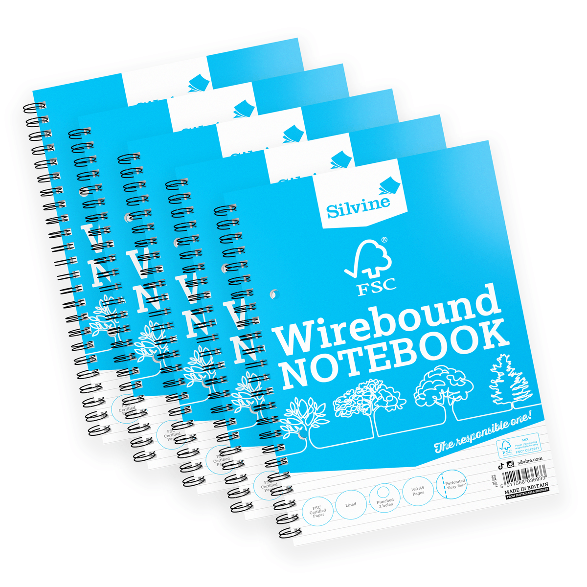 Silvine Notebooks - A5 - Pack of 5 | HC486804 | Findel International