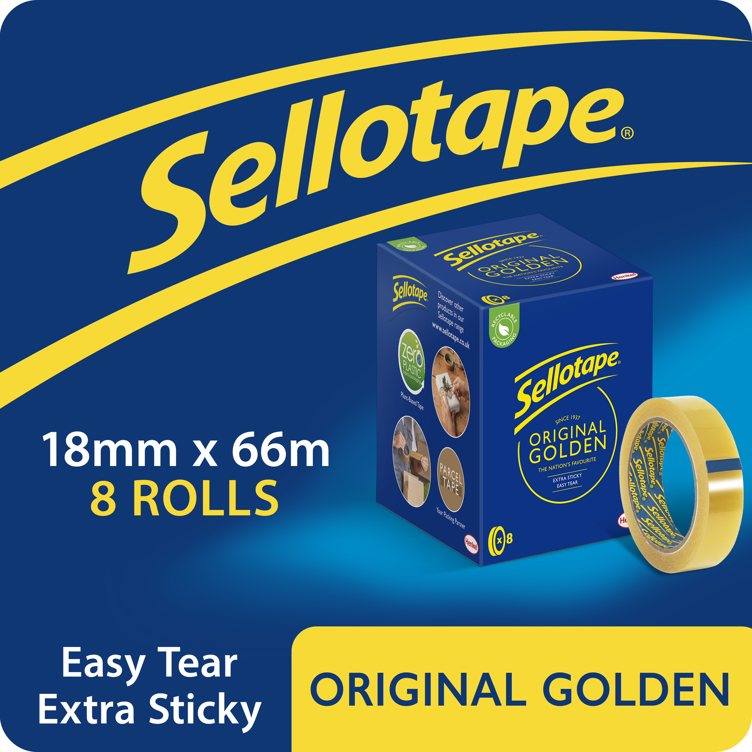 G405112 - Sellotape Original Golden Sticky Tape - 8 Rolls - 18mm x 66m ...