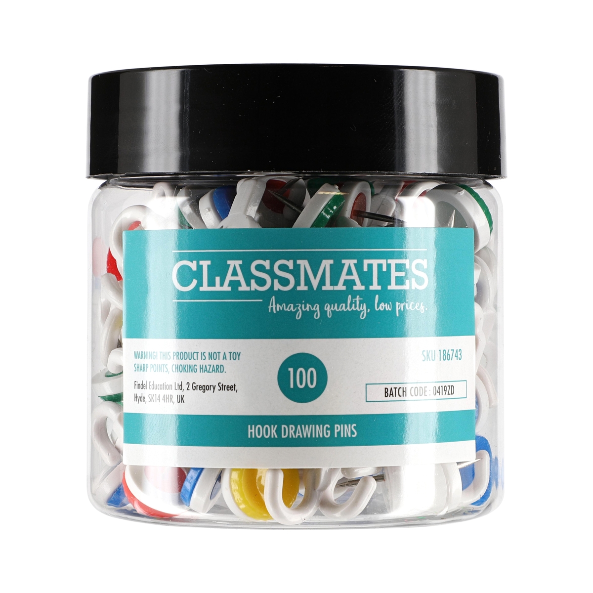 Classmates Hook Drawing Pins - Assorted - Pack of 100 | G904579 | GLS