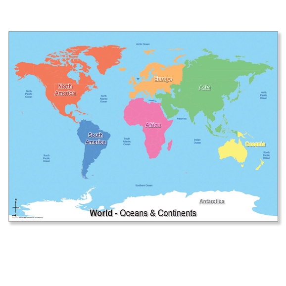 World Map Continents And Oceans And Seas