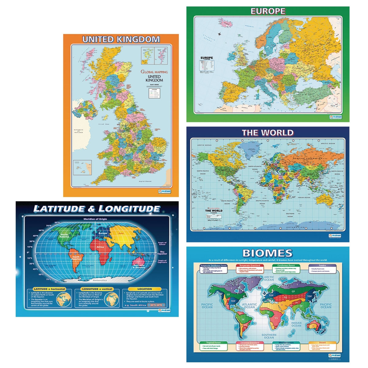 Daydream Education Maps Poster Set - Pack of 5 | HC1535461 | Findel ...