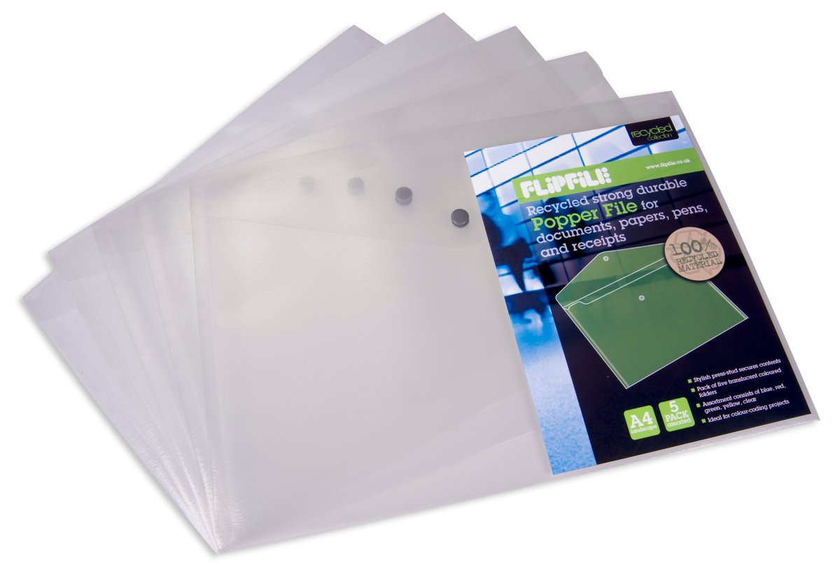 FlipFile Recycled Popper Wallet - A5 - Clear - Pack of 5 | HC1556333 ...