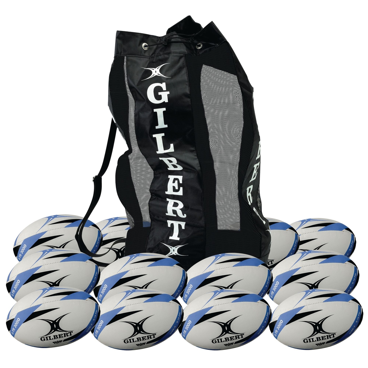 Gilbert G-TR3000 Training Rugby Ball - White/Blue - Size 5 - Pack of 12 ...