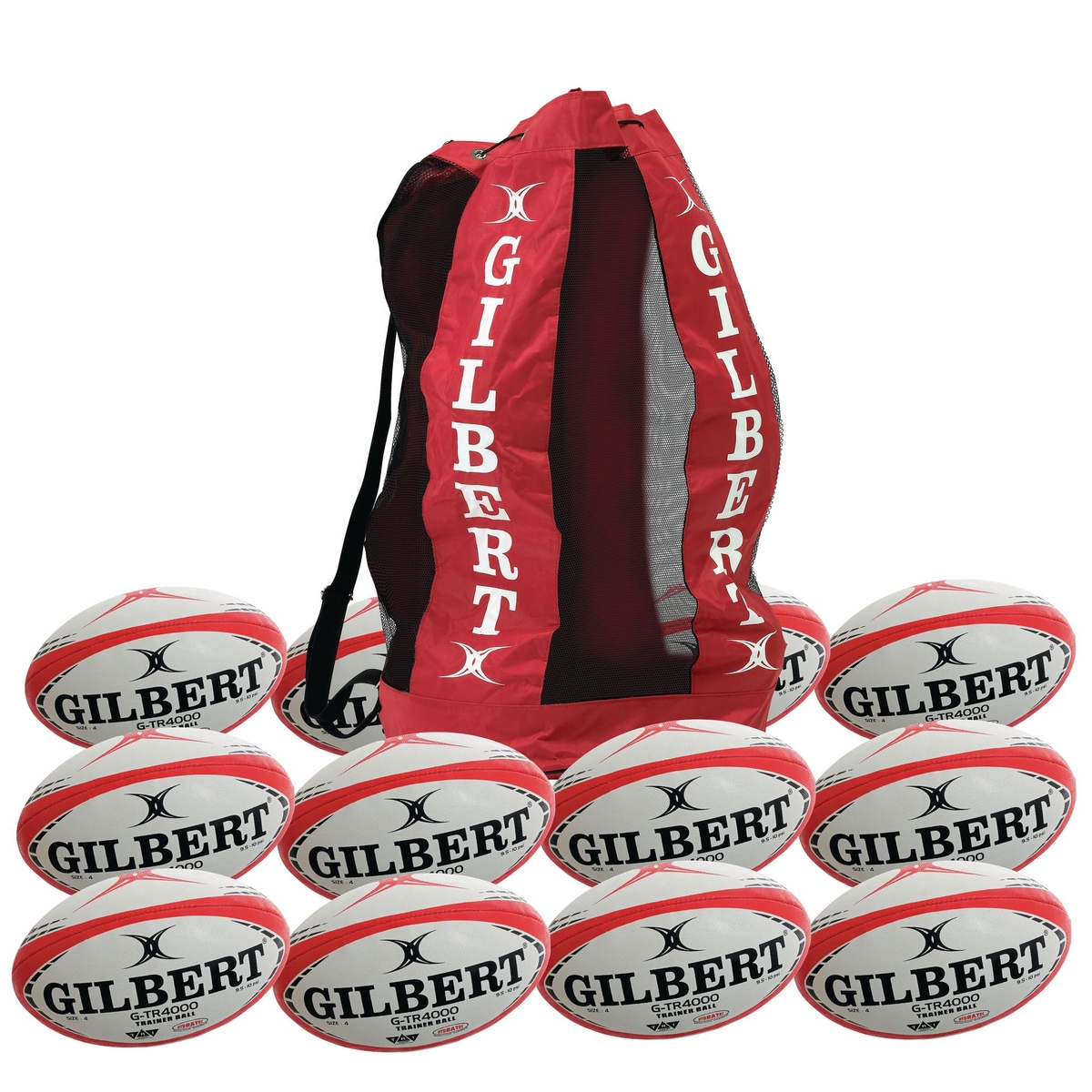 Gilbert G-TR4000 Training Rugby Ball - White/Red - Size 4 - Pack of 12 ...