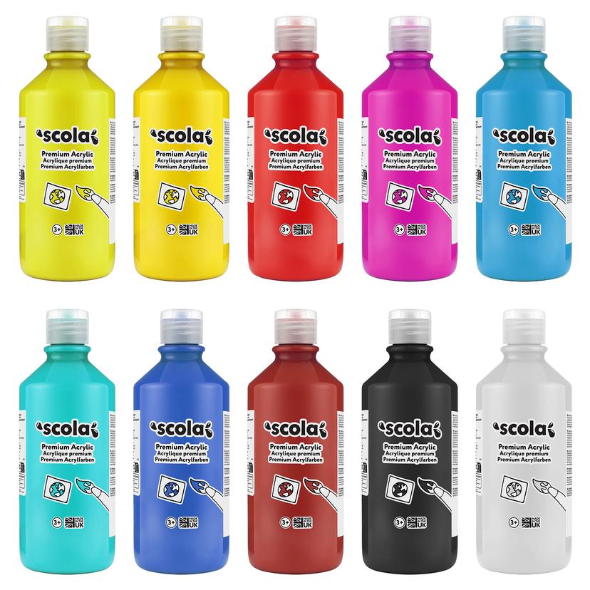Scola Acrylic Paint - 500ml - Assorted - Pack of 10 | G1672648 | GLS