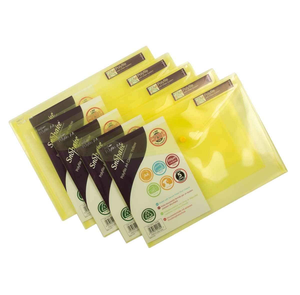 Snopake Popper Wallets - A4 - Yellow - Pack of 5 | HC1832481 | Findel ...