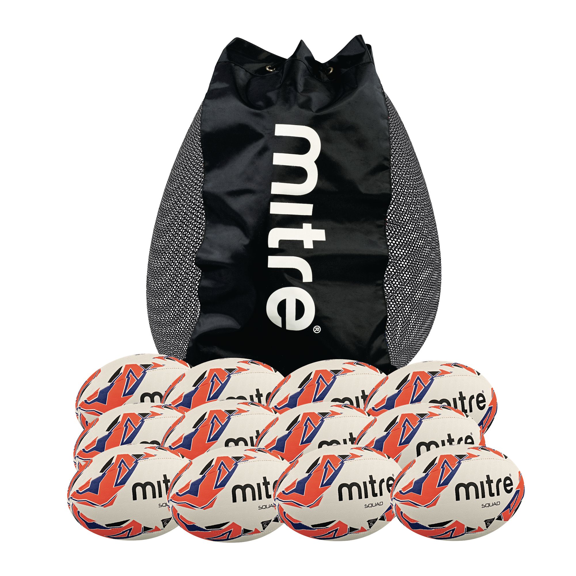 PBSP03609 - Mitre Squad Rugby Ball - White/Red/Navy - Size 5 - Pack of ...