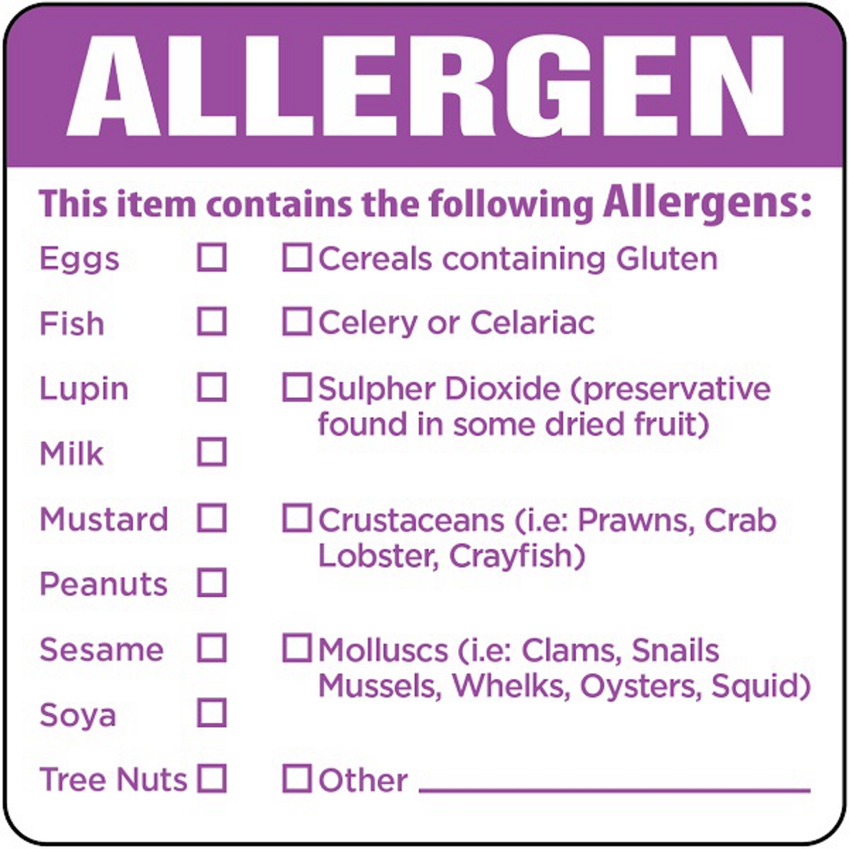 Allergen Removable Labels 2" x 2" - Pack of 500 | PH1873529 | Philip Harris