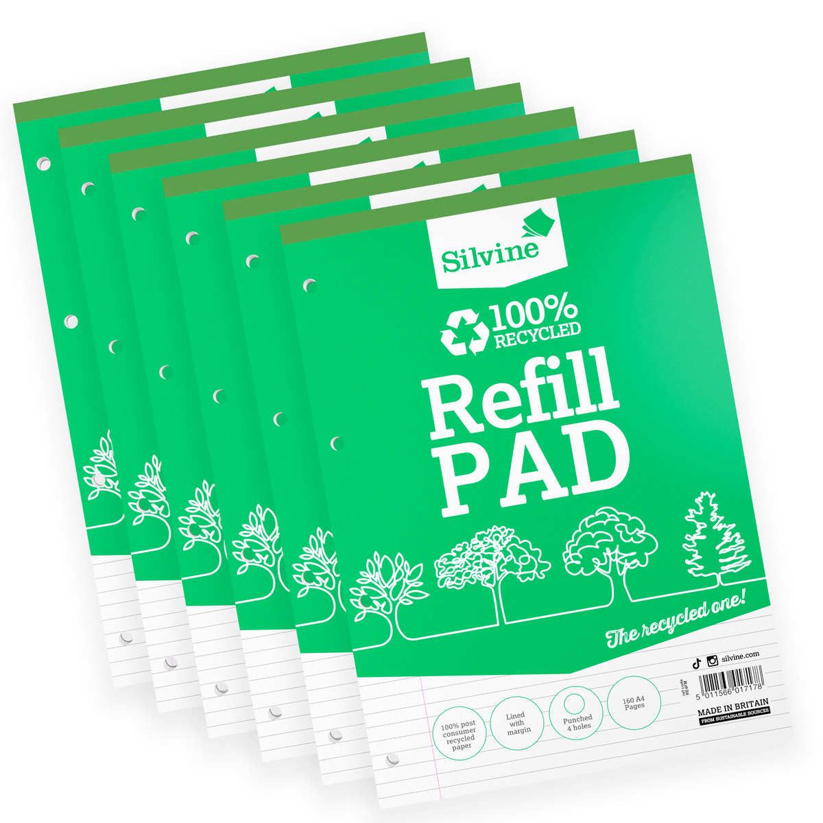 Silvine Everyday Recycled Refill Pad - A4 - Pack of 6 | G1565754 | GLS