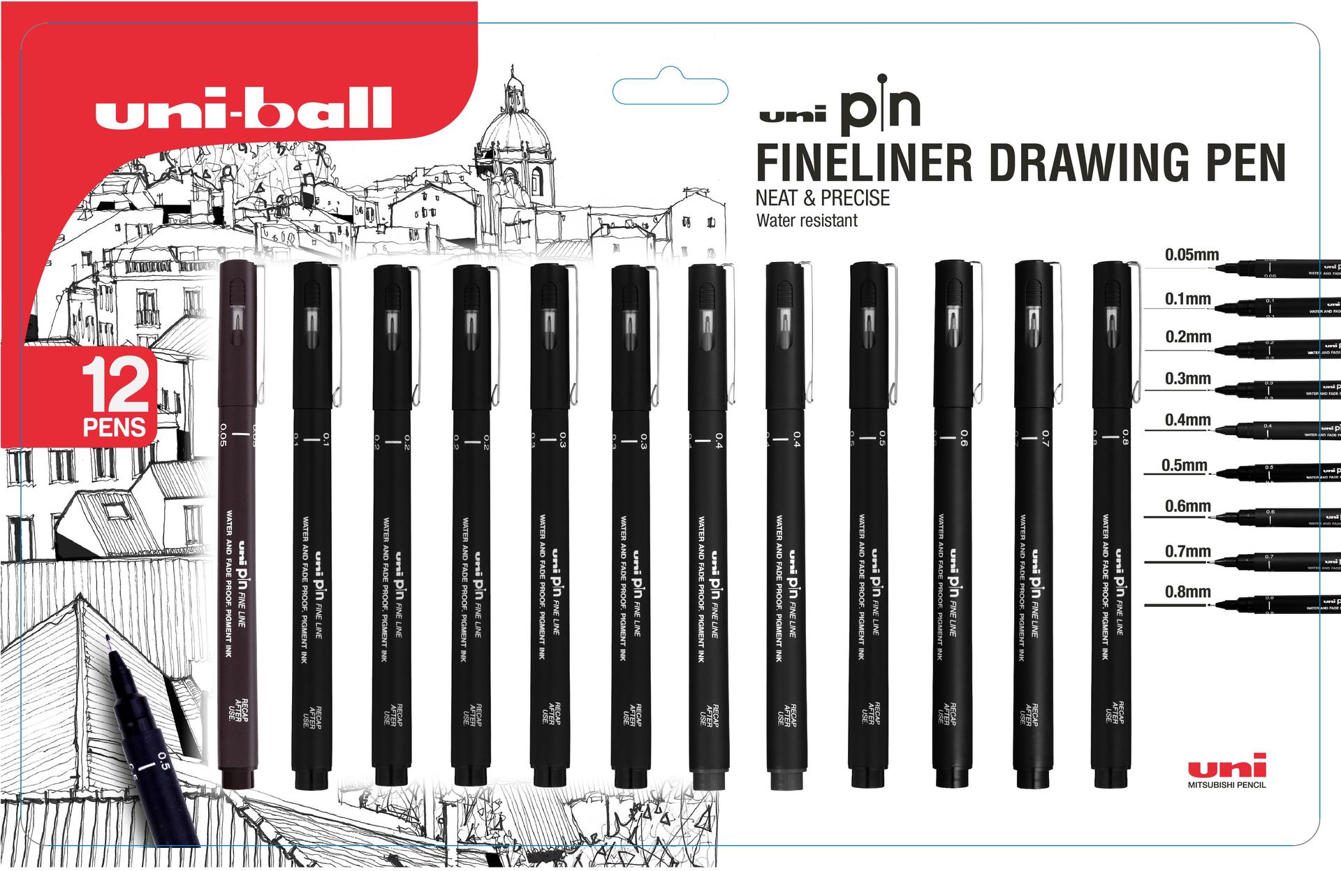 uni-Ball Pin Drawing Pens - Assorted - Pack of 12 | HP00052260 | Hope