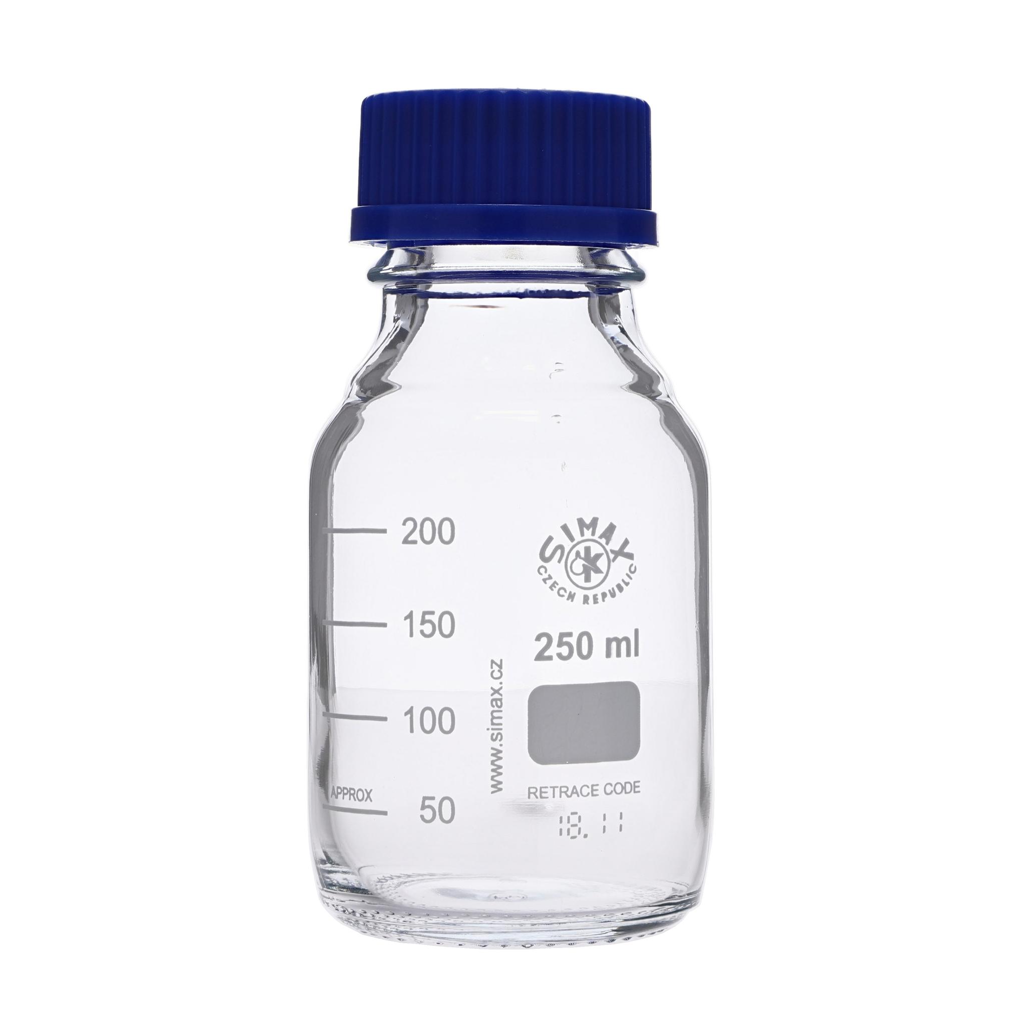 Simax Screw Top Reagent Bottle - Clear/Blue Cap - 250ml - Pack of 10 ...