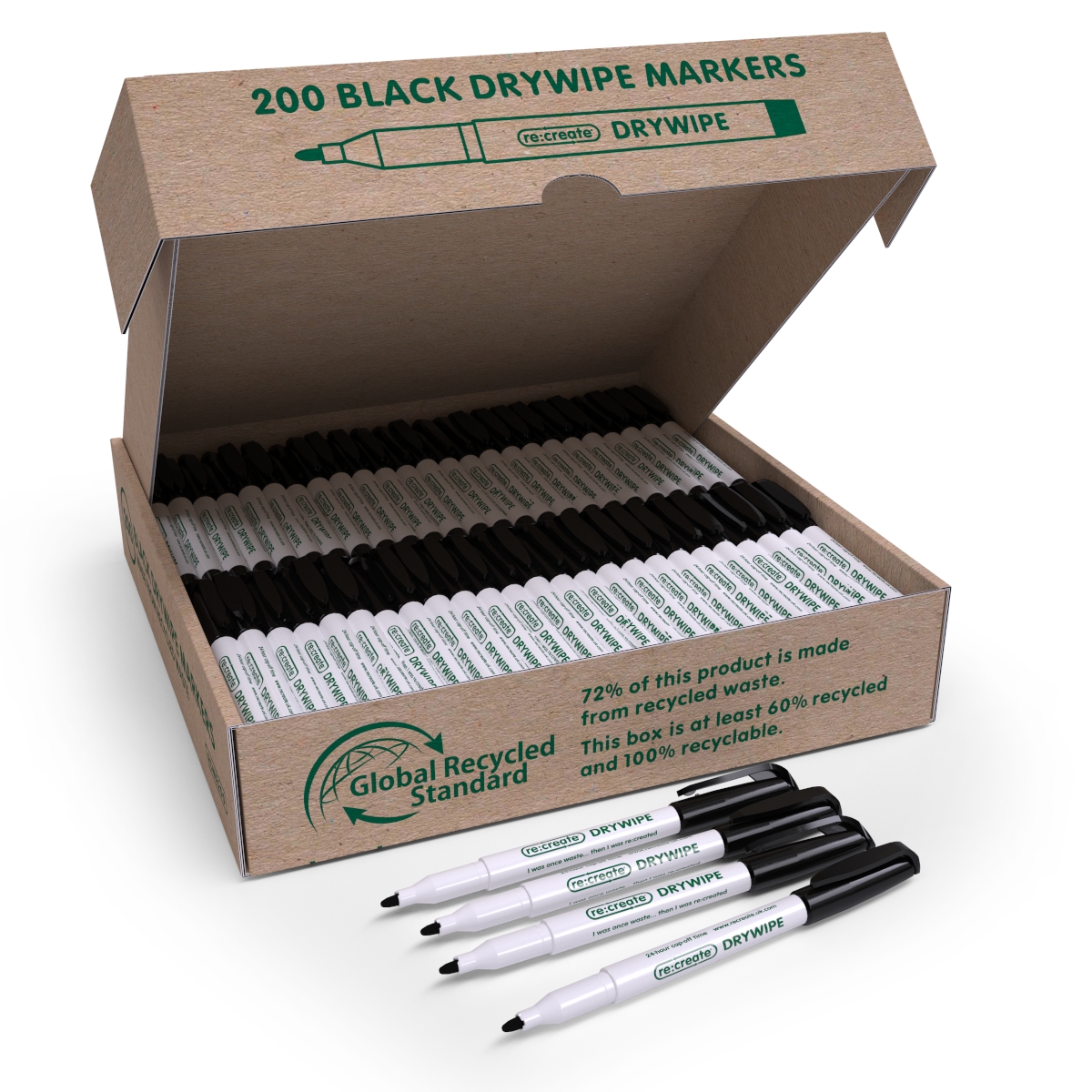 Re:Create Recycled Slim Whiteboard Pens - Box of 200 | GP00058139 | GLS
