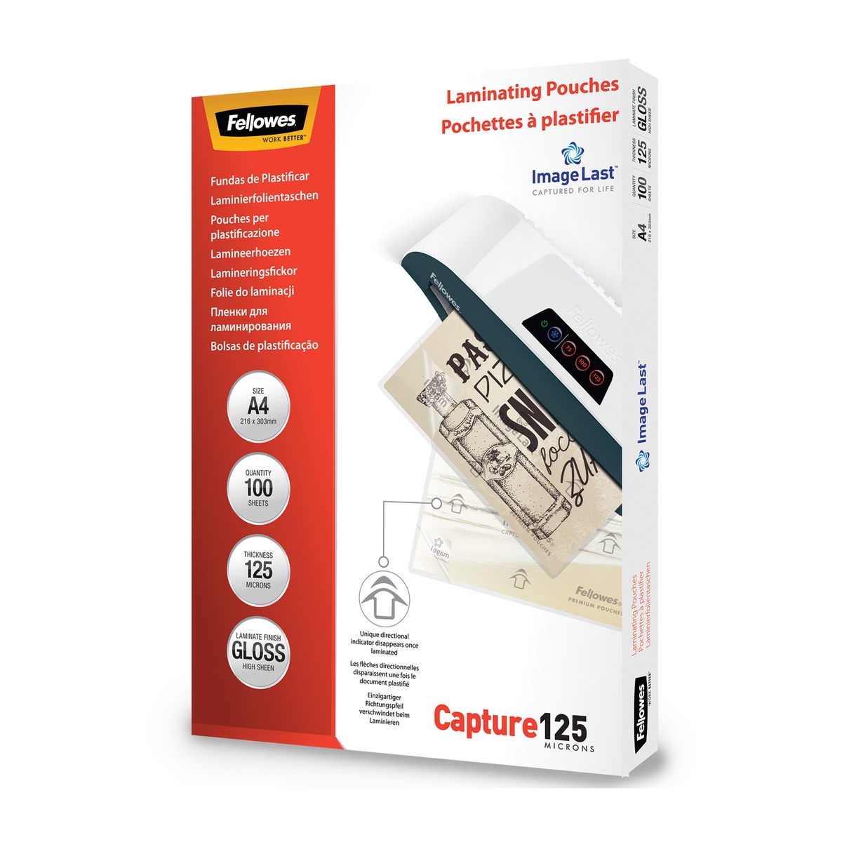 Fellowes ImageLast Gloss Laminating Pouch (125 Micron) - A4 - Pack of ...