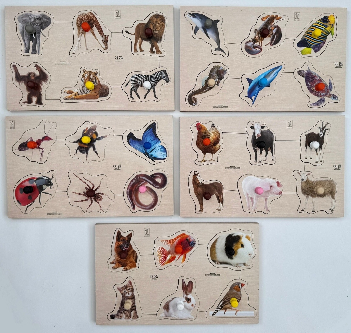 Just Jigsaws Animal Peg Board Set – Pets, Farm, Wild, Sea & Insects ...