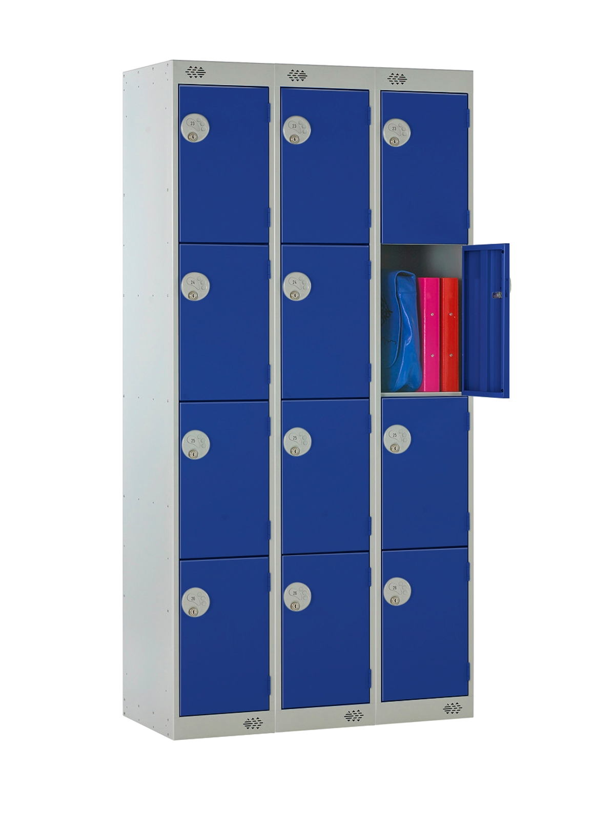 Full Size Steel Lockers - Nest of 3 - Blue - 4 Door | HP055011DA | Hope
