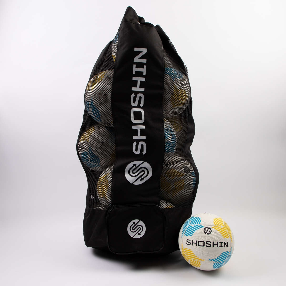 SHOSHIN Training Netball - White/Blue/Yellow - Size 5 - Pack of 8 with ...