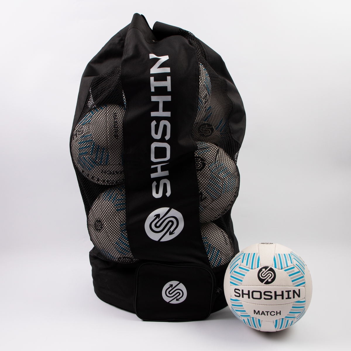 SHOSHIN Match Netball - White/Blue - Size 5 - Pack of 8 with Bag ...