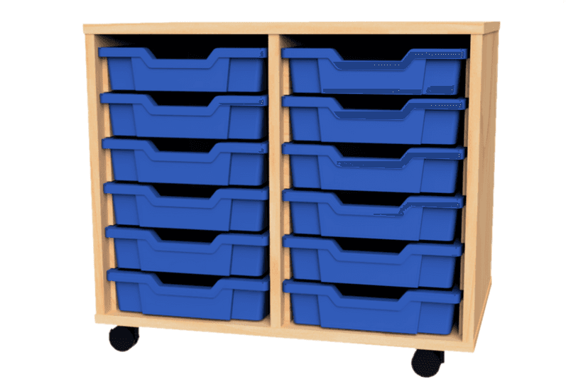 GALT Double Unit with 12 Shallow Gratnells Trays - Beech - Blue ...
