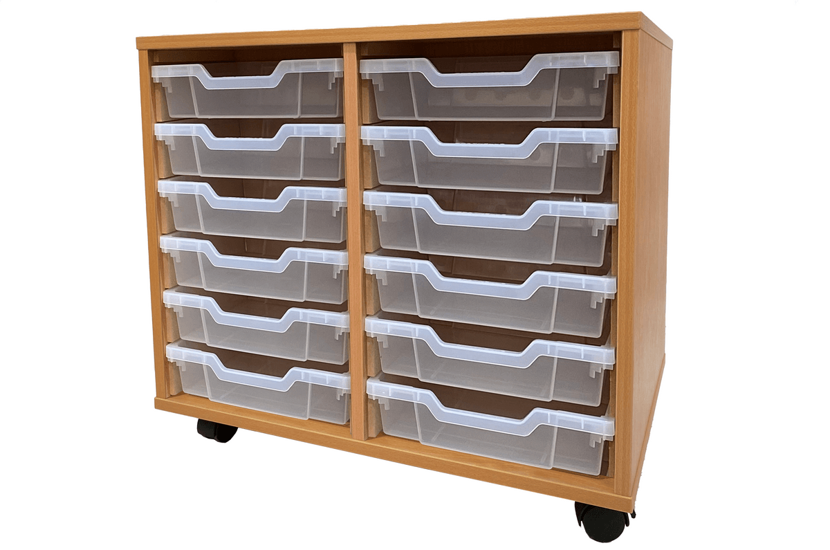 GALT Double Unit with 12 Shallow Gratnells Trays - Beech - Clear ...