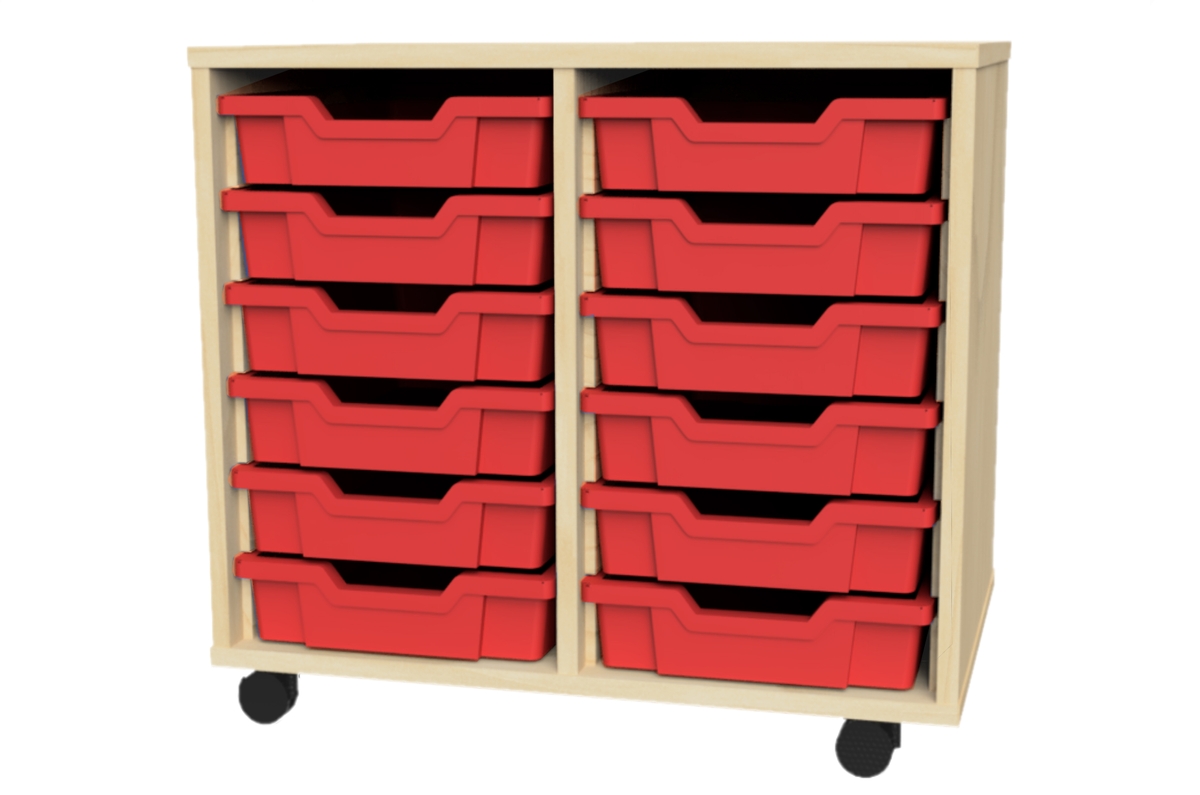 GALT Double Unit with 12 Shallow Gratnells Trays - Maple - Red ...