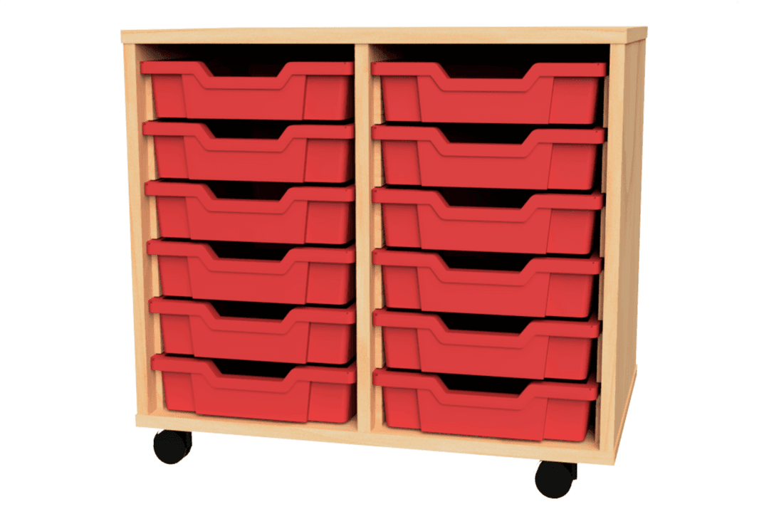 GALT Double Unit with 12 Shallow Gratnells Trays - Beech - Red ...