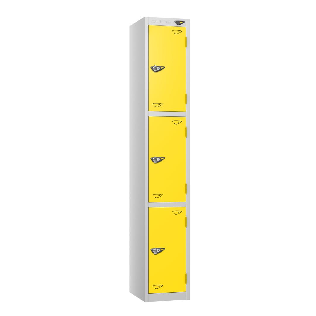PURE Full Height, Flat Top Lockers - 30cm Depth - Yellow - 3 Door ...