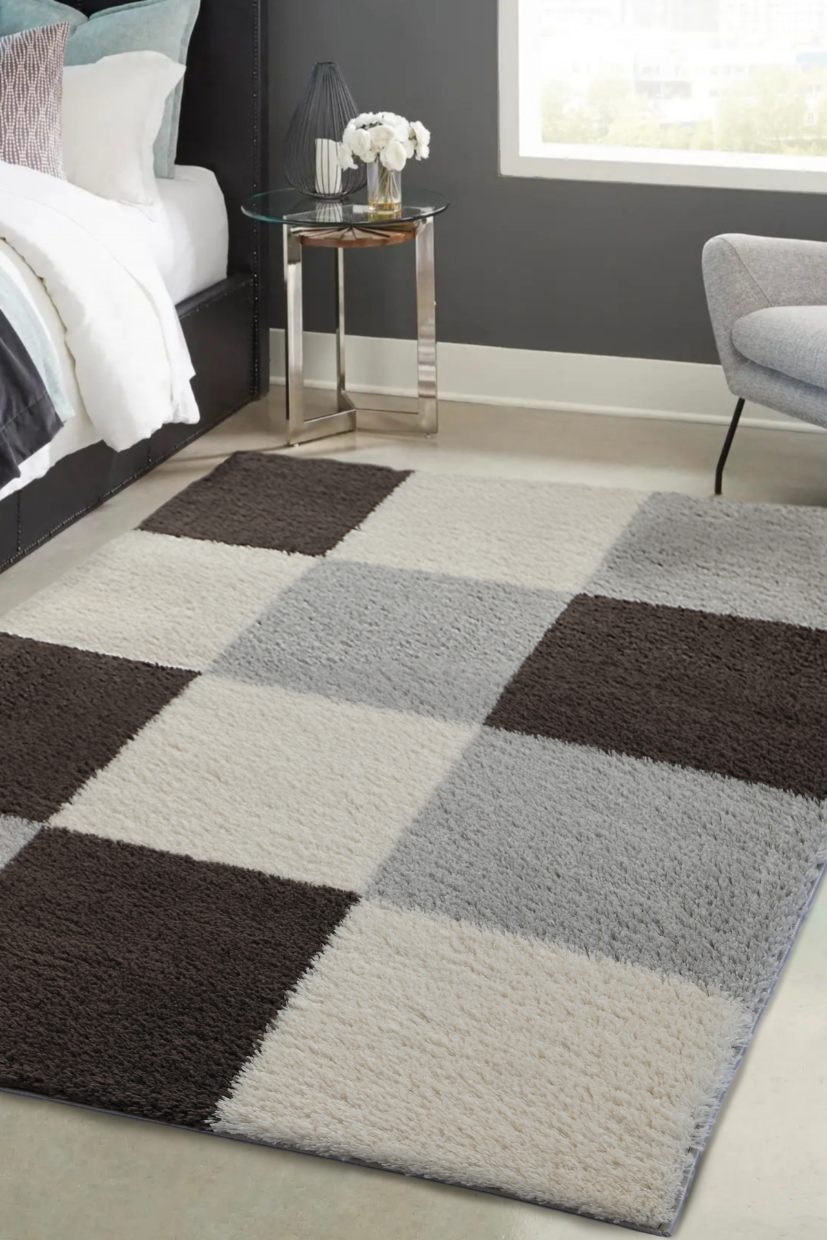 Patchwork Snug Shaggy Rug - Large - Grey | HP057622AB | Hope
