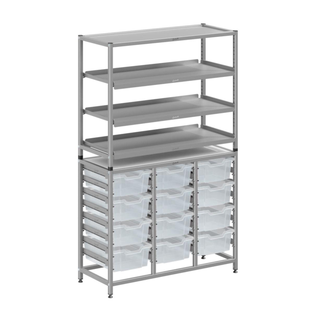 Gratnells Dynamis Treble Silver Frame 3 Shelves & 12 Deep Trays - Clear ...