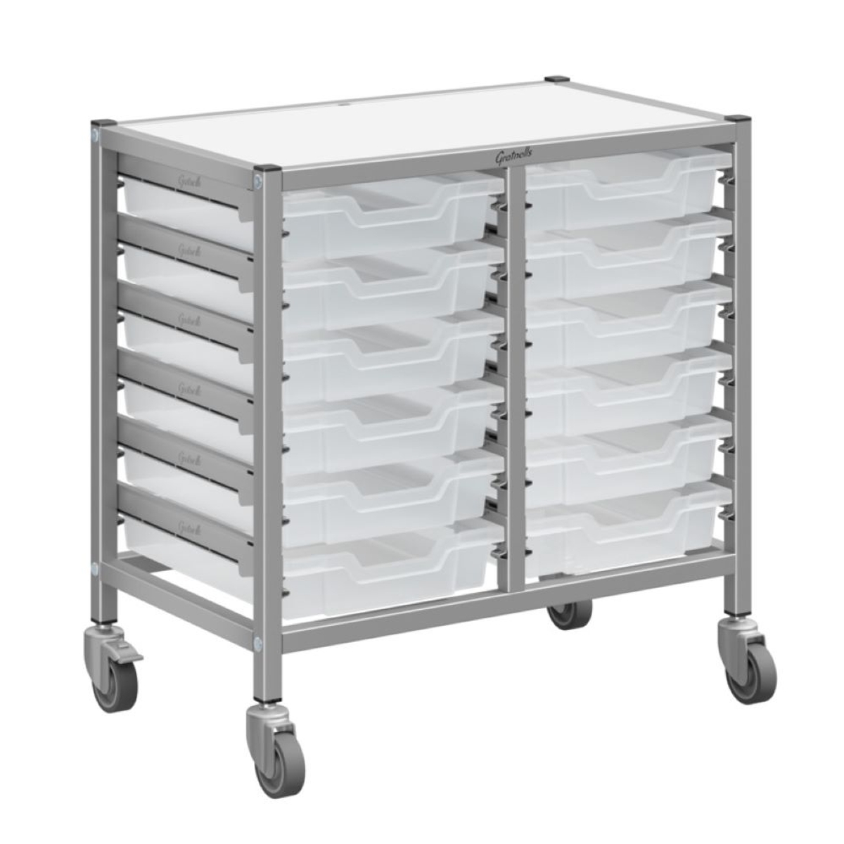 Gratnells Dynamis Double Silver Trolley & 12 Shallow Trays - Clear ...