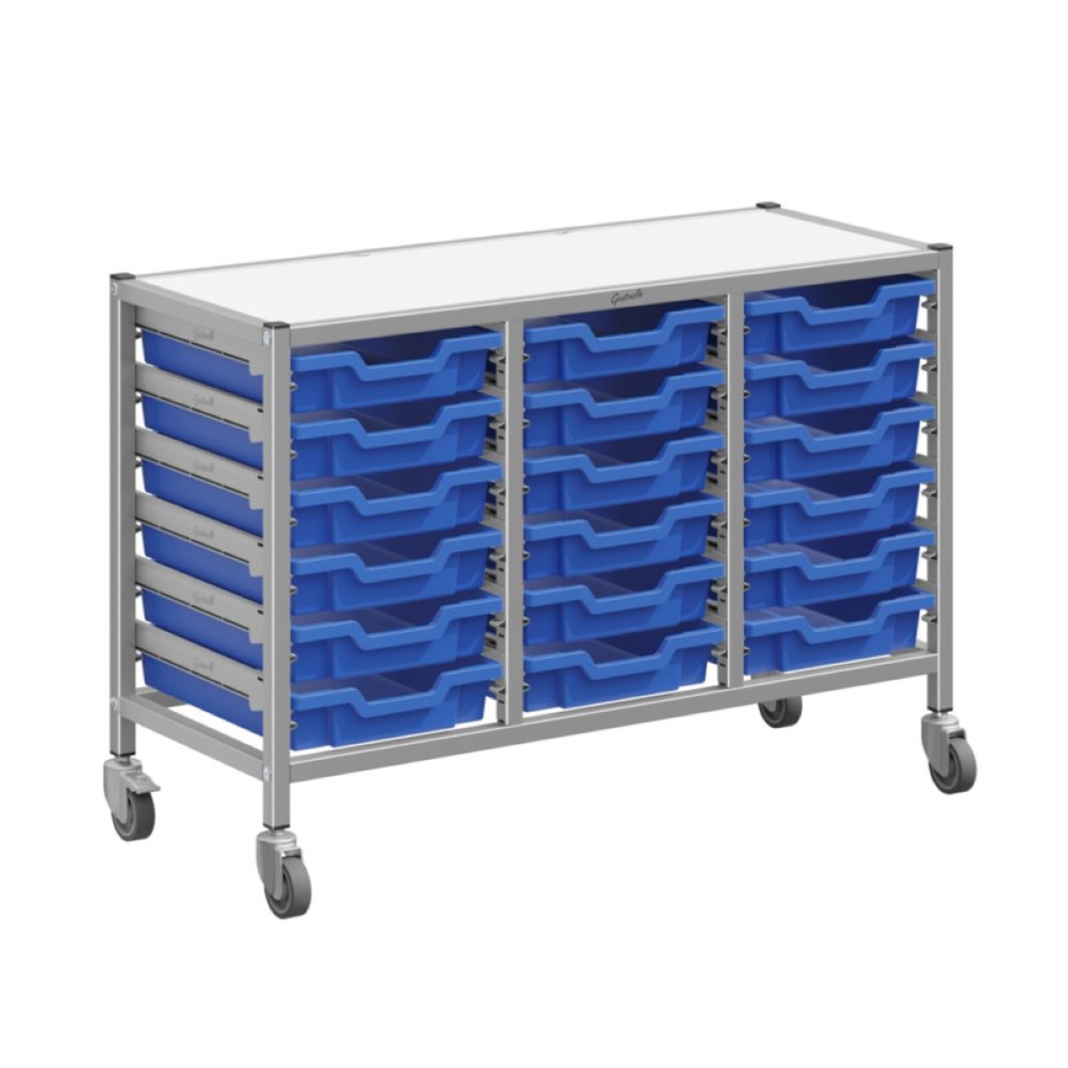 Gratnells Dynamis Treble Silver Trolley & 18 Shallow Trays - Royal Blue ...