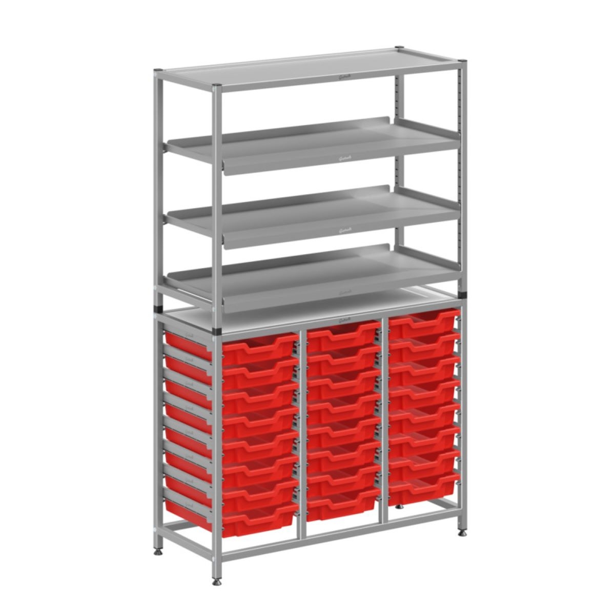 Gratnells Dynamis Treble Silver Frame 3 Shelves & 24 Shallow Trays ...