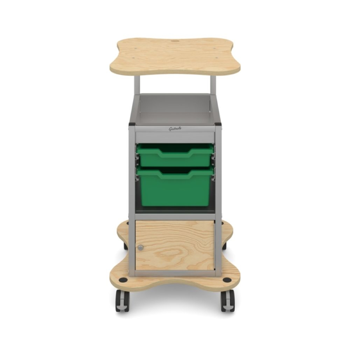 MyBASE Lockable Silver Trolley with 1 Shallow & 1 Deep Tray - Green ...