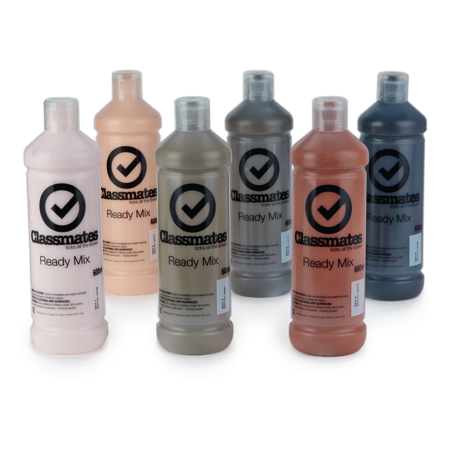 Classmates Ready Mixed Paint in Skin Tones - Pack of 6 - 600ml Bottle ...