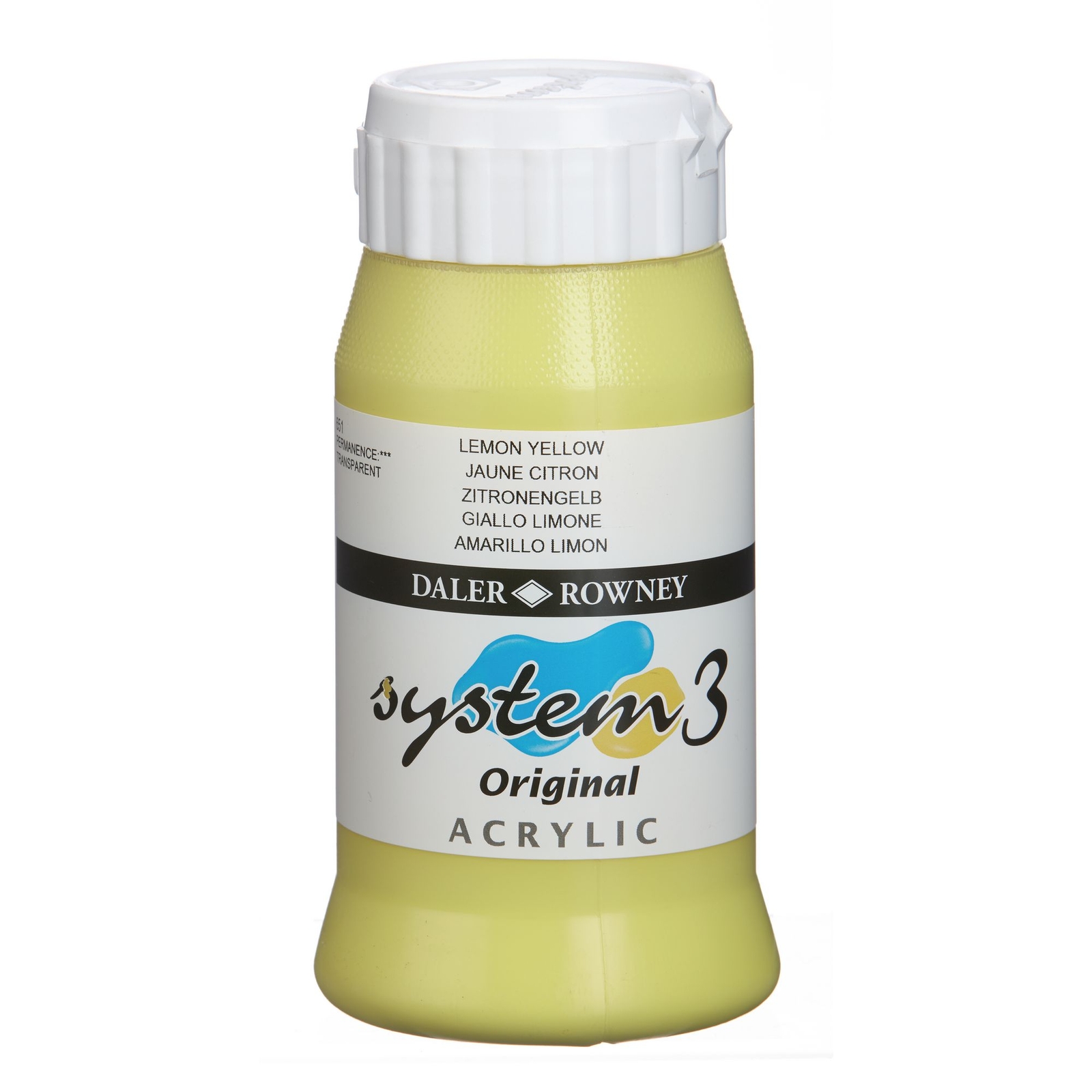 Daler-Rowney System 3 Acrylic Paint in Lemon Yellow - 500ml Bottle ...