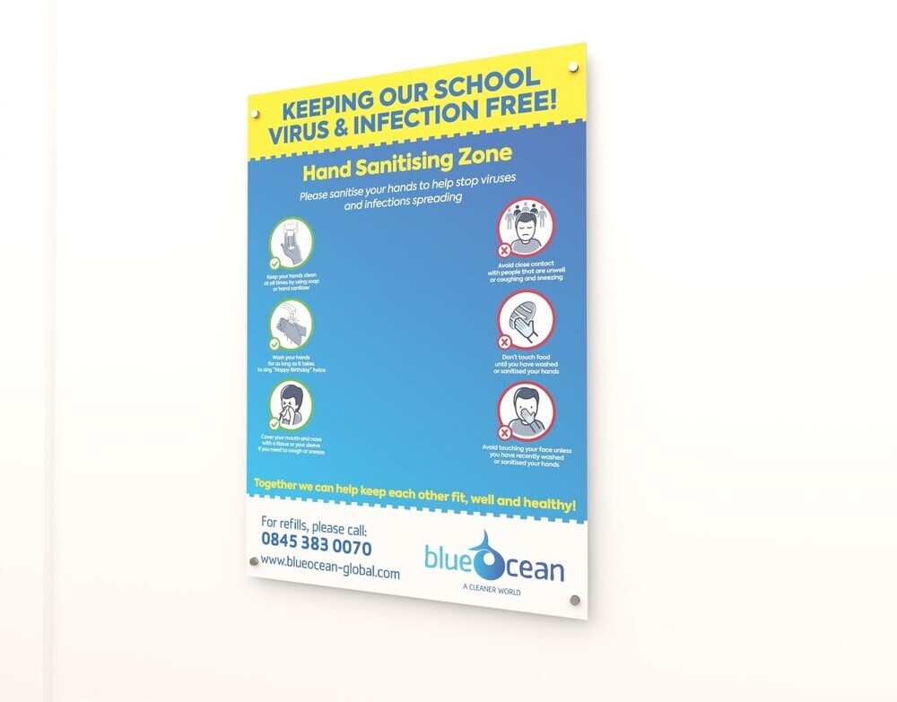DRYB9100 - BlueOcean A2 Sanitising Station Zone Sign Board | Findel ...