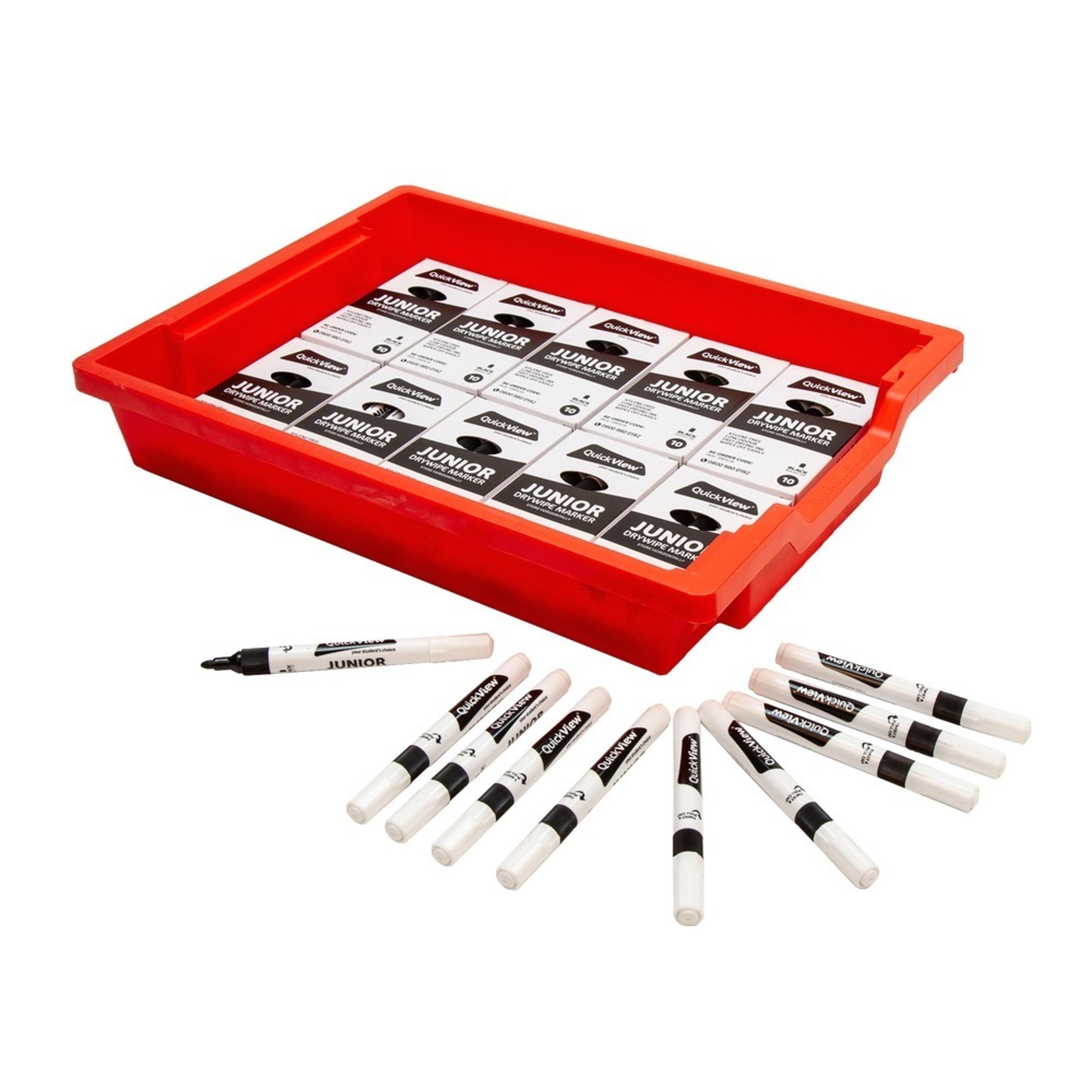 QV Slim Barrel Junior Drywipe Whiteboard Pens Classpack In Tray - Pack ...
