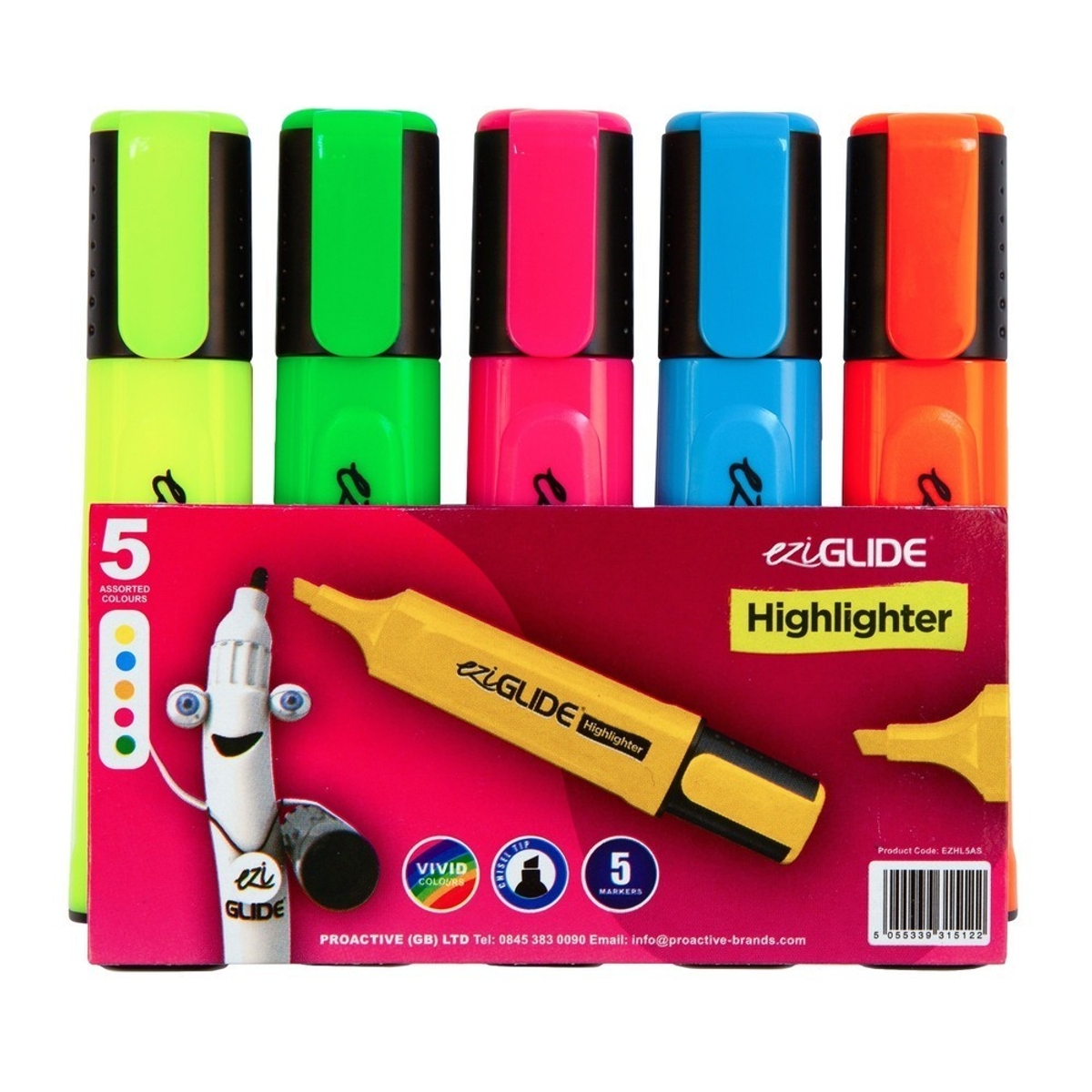 EziGlide Highlighter Markers - Assorted - Pack of 5 | DRYEZHL5AS ...