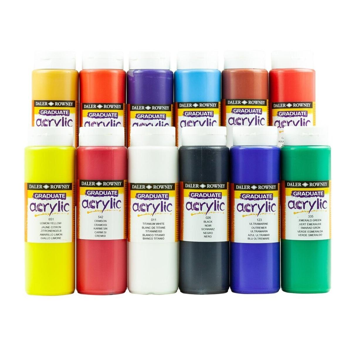 Daler & Rowney Graduate Acrylic 500ml Pots - Set of 12 | DRYGRAD50012 ...