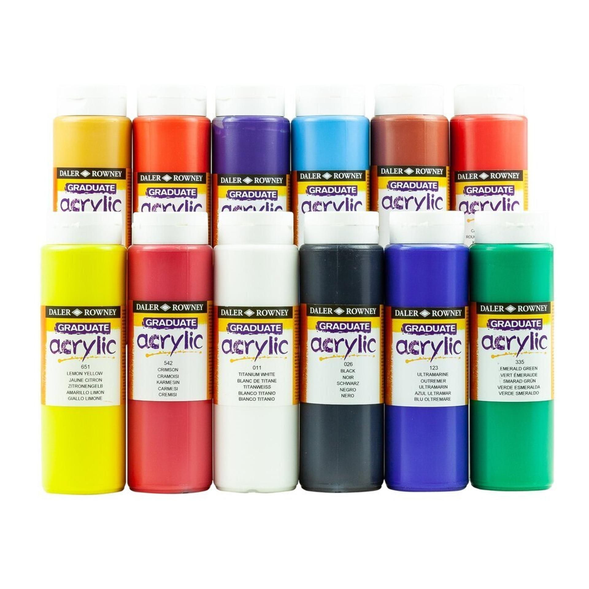 Daler & Rowney Graduate Acrylic 500ml Pots - Set of 12 | DRYGRAD50012 ...