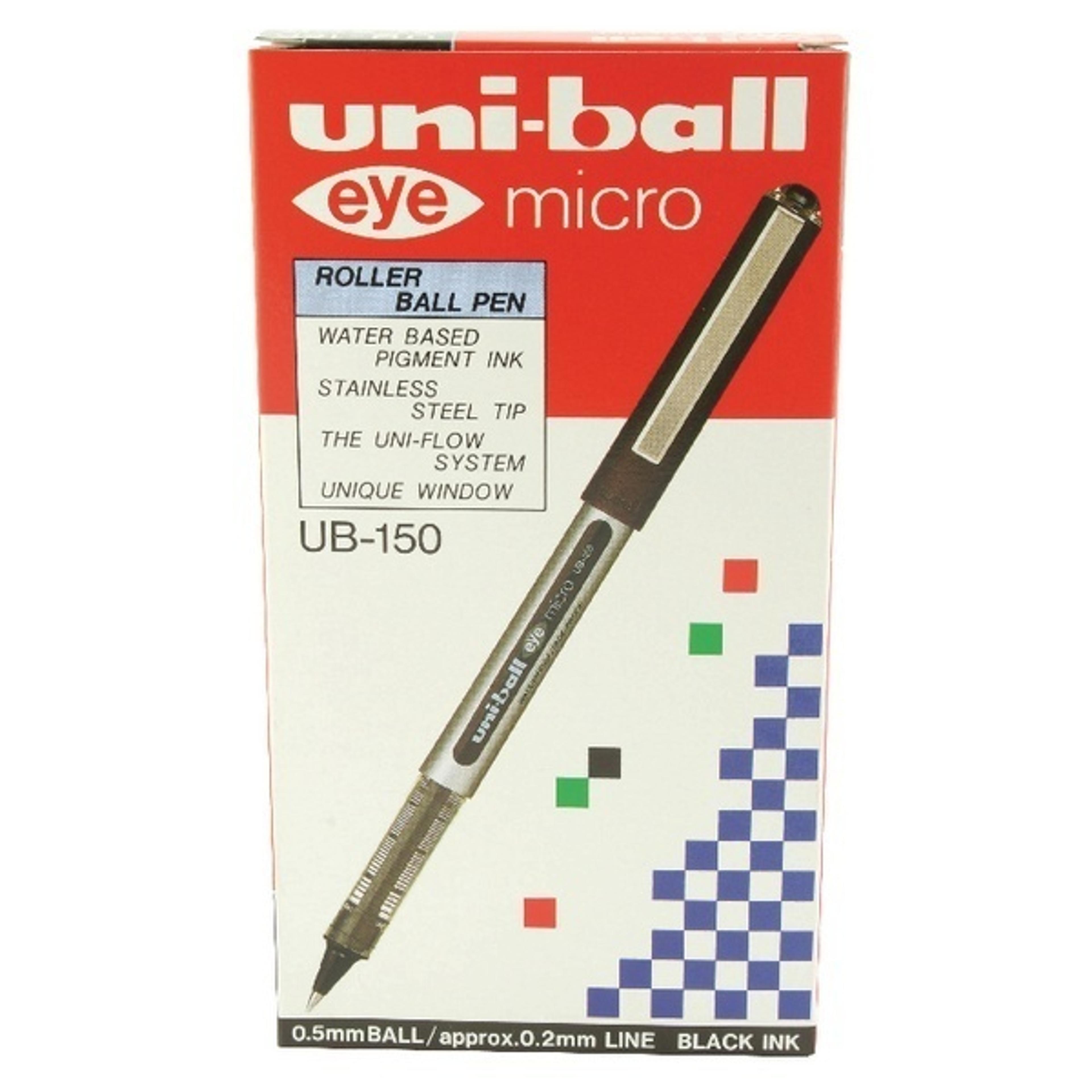 Uni-Ball Micro Eye Rollerball Pens - Black UB150 - Pack of 12 ...