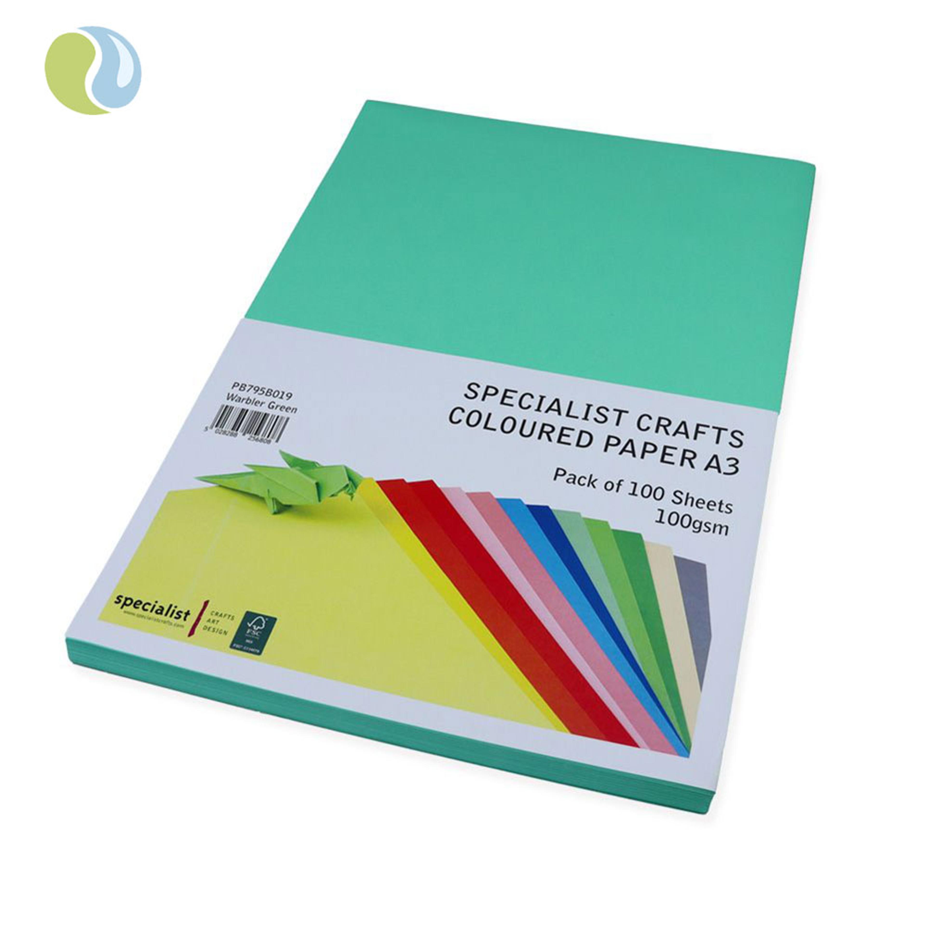 Specialist Crafts Coloured Paper A3 100gsm - Warbler Green - Pack of ...
